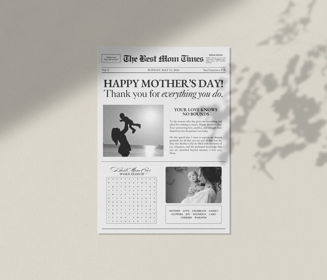 Mother's Day Newspaper for Florists, Printable Newspaper Flower Insert ...