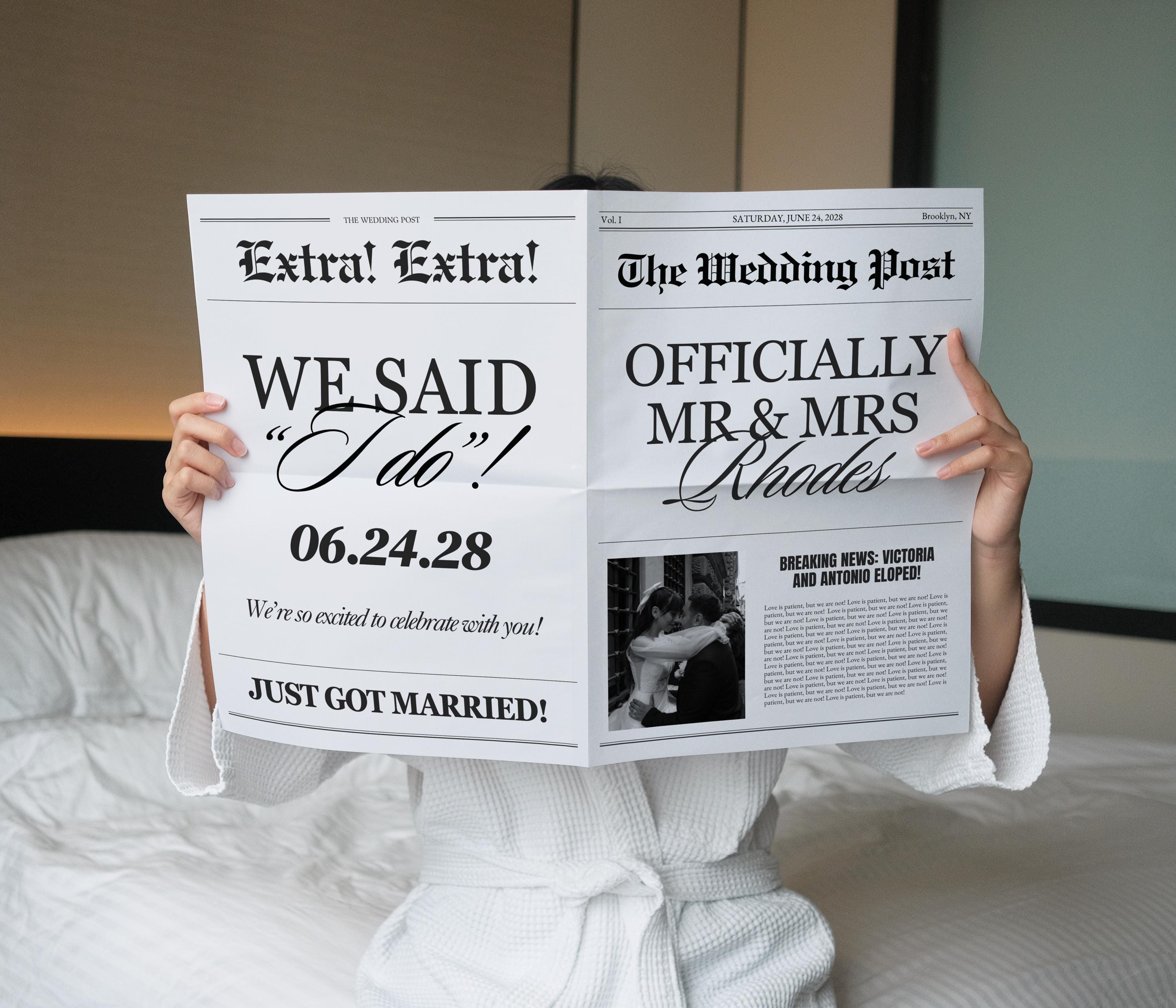 Newspaper Elopement Announcement Template, Printable Intimate Wedding ...