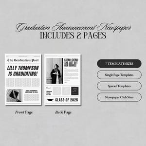 Newspaper Graduation Announcement Template, Custom Printable Newspaper ...