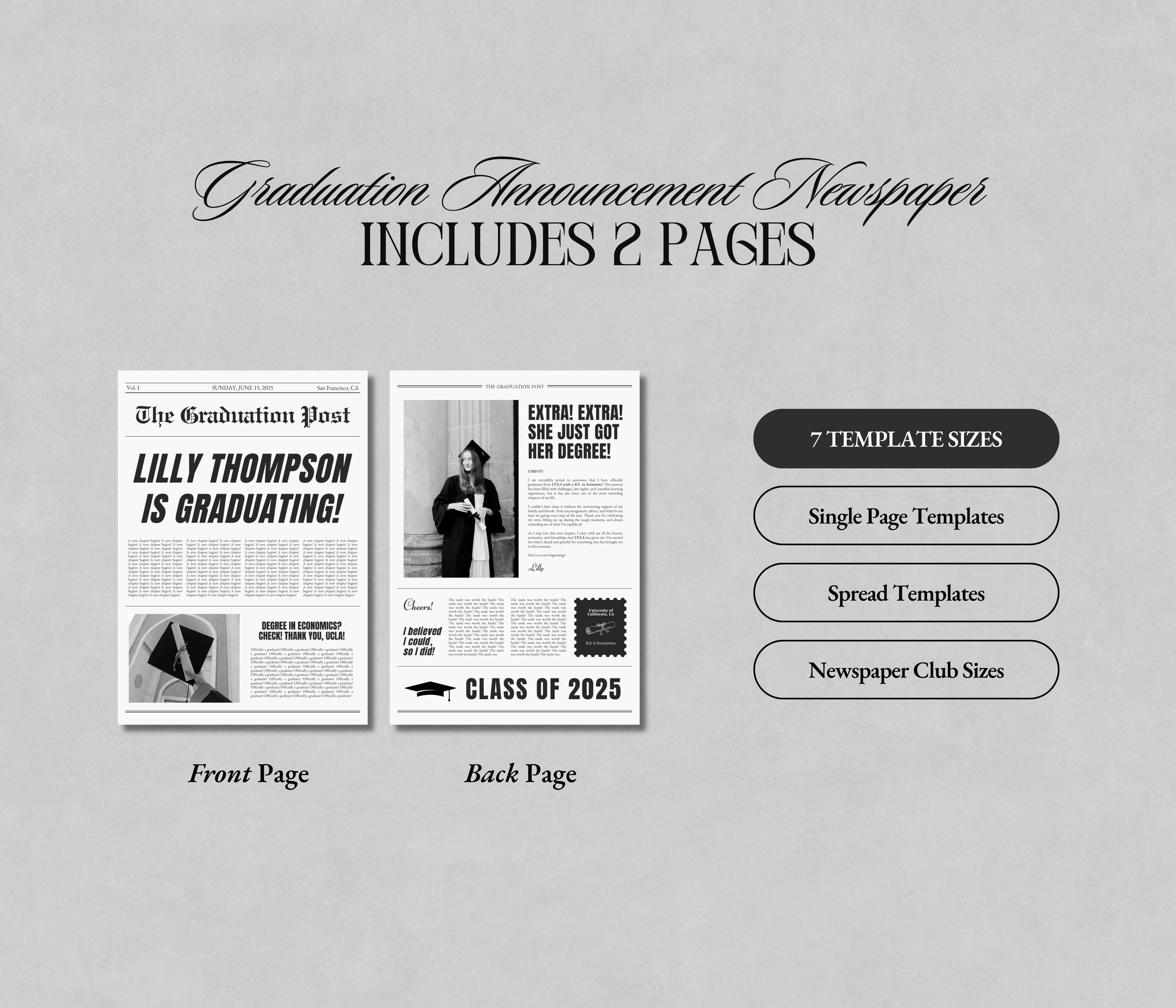 Newspaper Graduation Announcement Template, Custom Printable Newspaper ...
