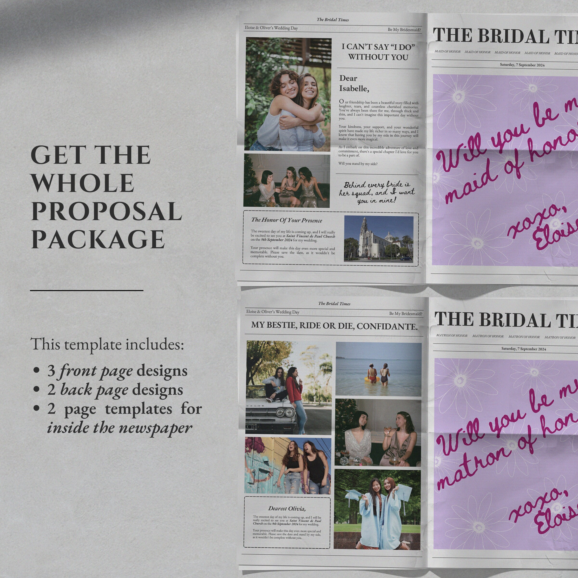 Newspaper Bridesmaid Proposal Bouquet Template, Unique Pastel Flower ...