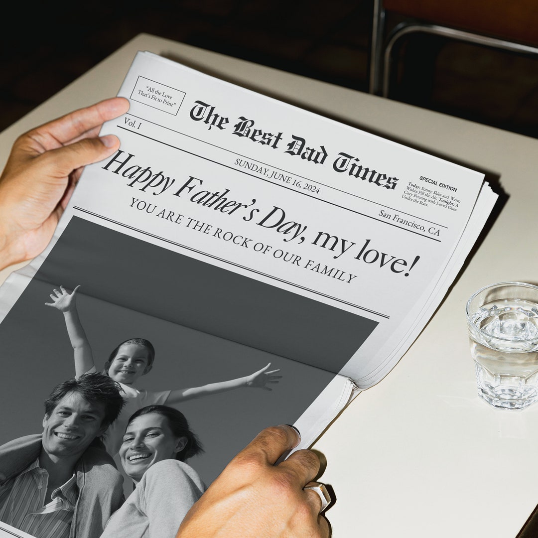 Father's Day Newspaper Template, Printable Greeting Card for Dad and ...