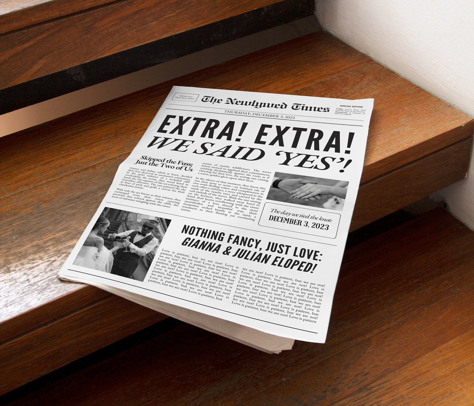 Newspaper Elopement Wedding Announcement Template, Printable Intimate ...