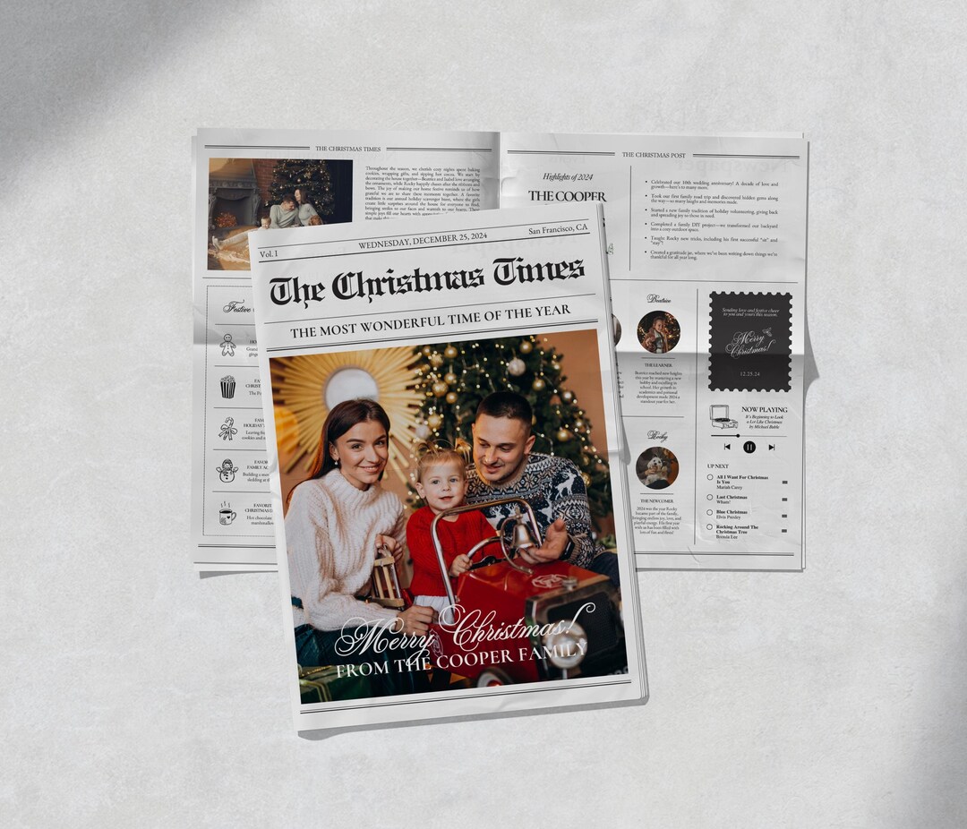 Christmas Newspaper Template, Editable Family Holiday Newsletter, Year ...