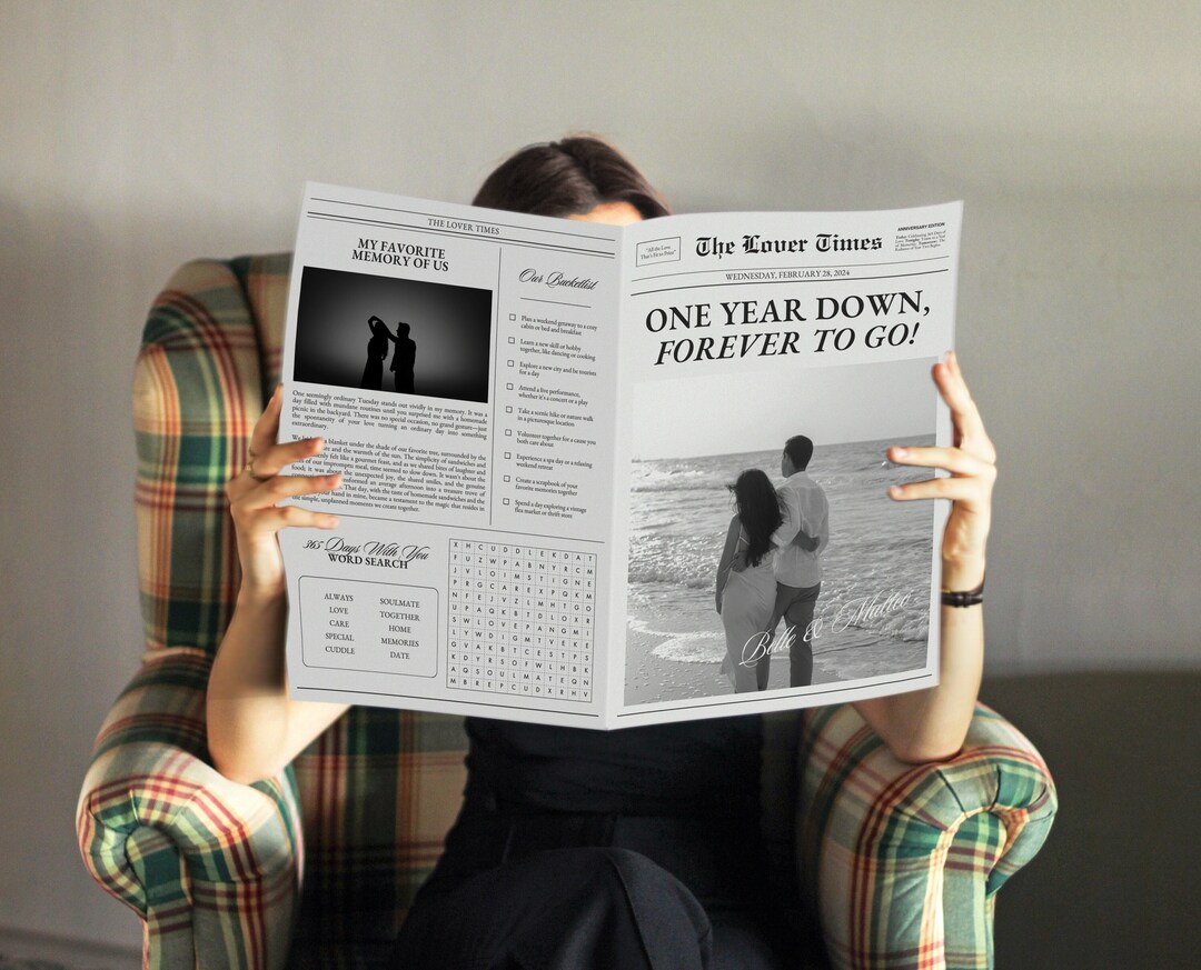 Couple Anniversary Newspaper Template, 1 Year Anniversary Gift for ...