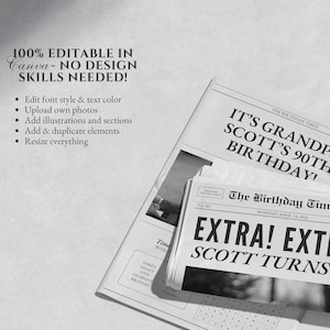 90th Birthday Newspaper Template, Printable Large Newspaper Gift for ...