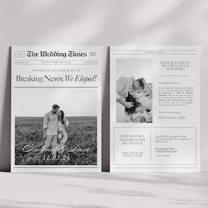 Newspaper Card Wedding Elopement Announcement Template, Printable ...