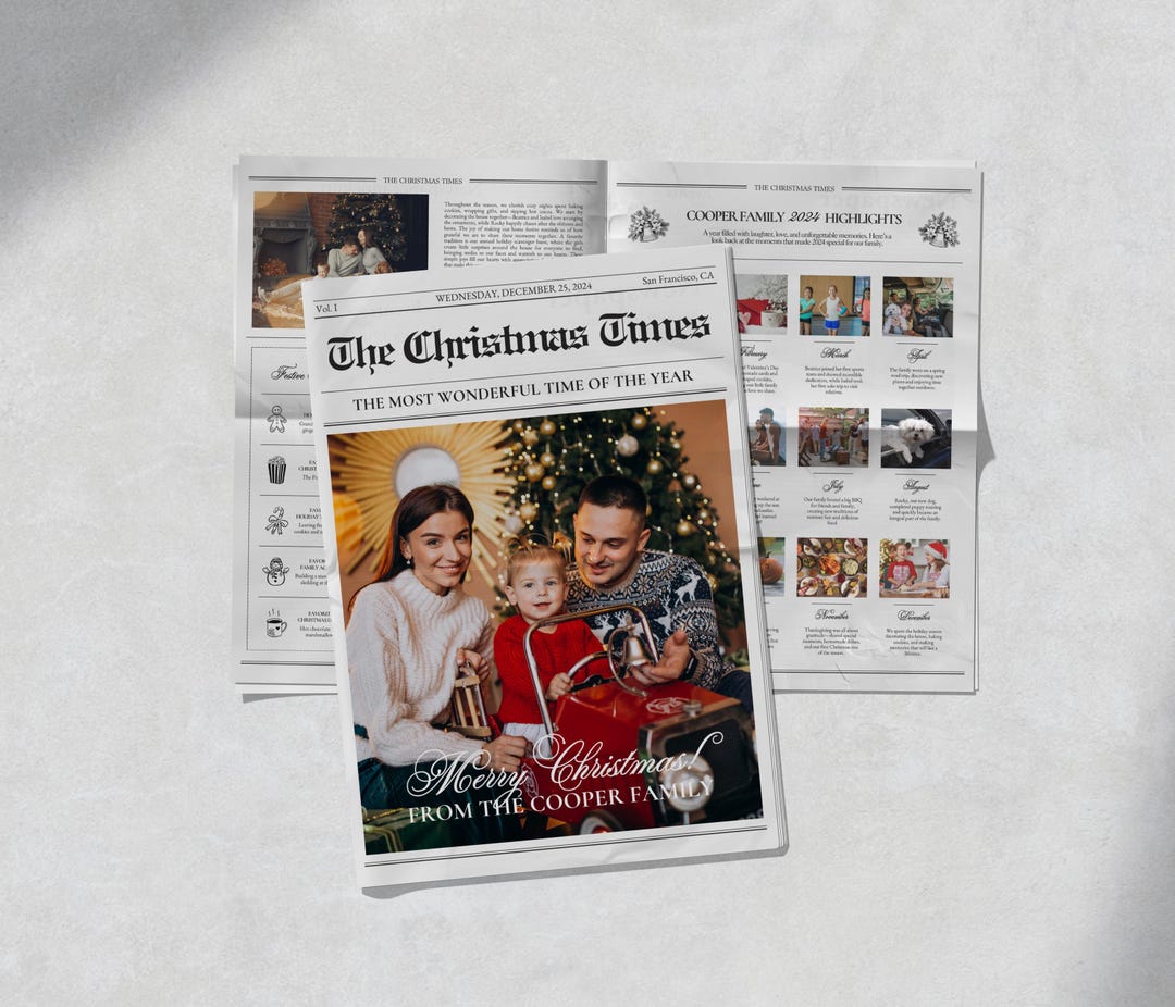 Christmas Newspaper Template, Editable Family Holiday Newsletter, Year ...