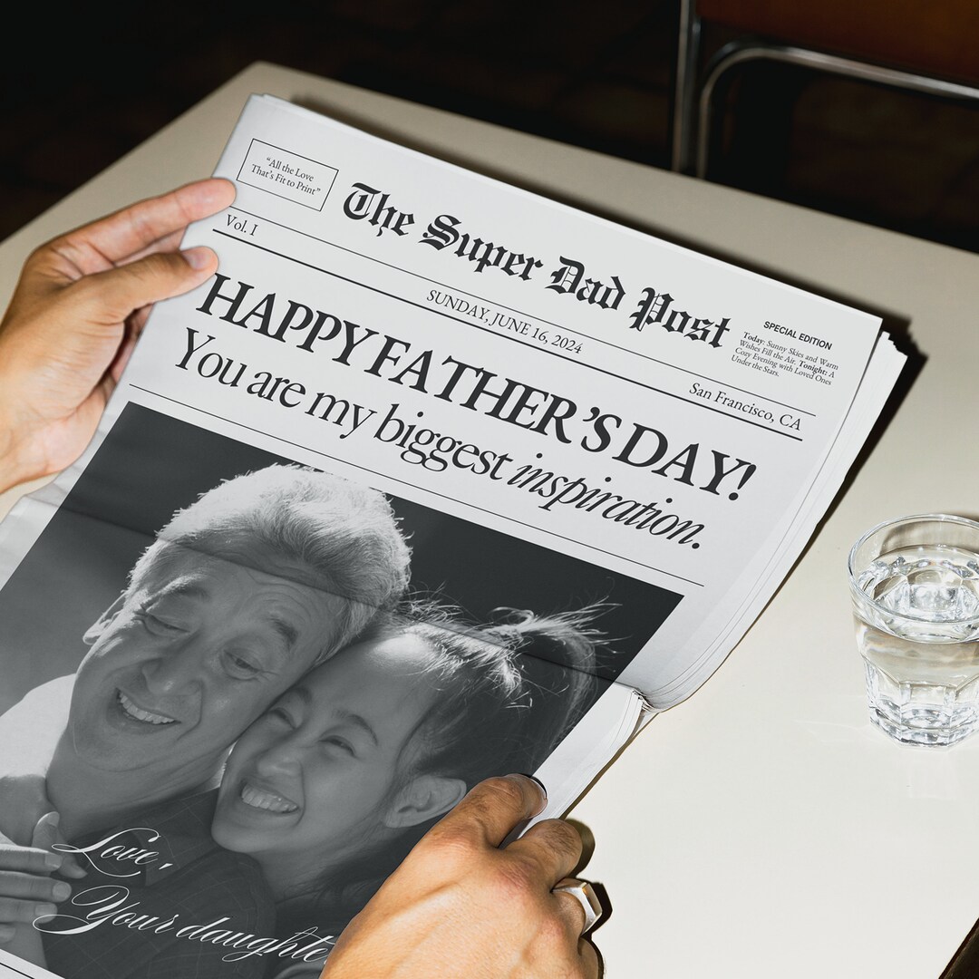 Fathers Day Newspaper Template, Printable Greeting Card for Dad and ...