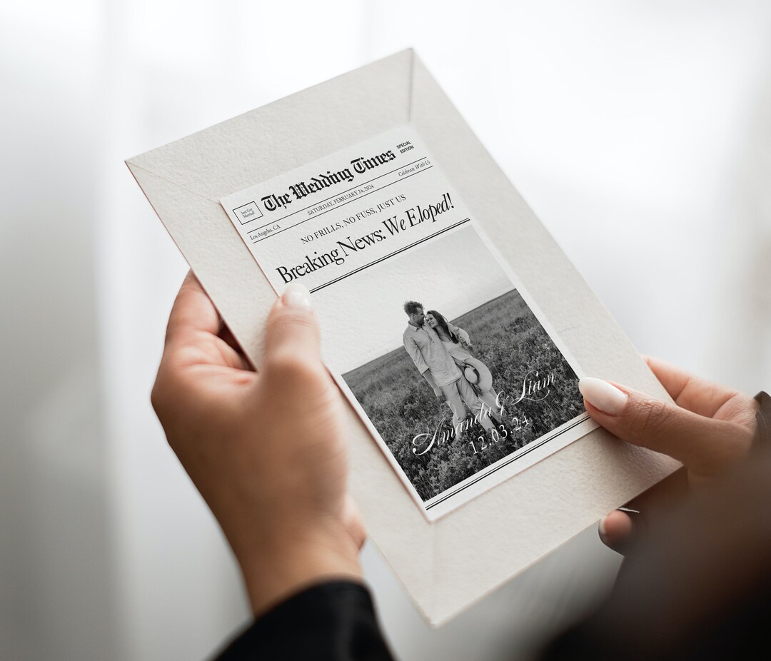 Newspaper Card Wedding Elopement Announcement Template, Printable ...
