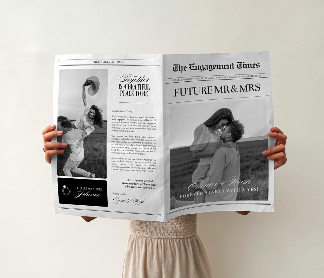 Wedding Engagement Newspaper Template, Large Printable Newspaper ...
