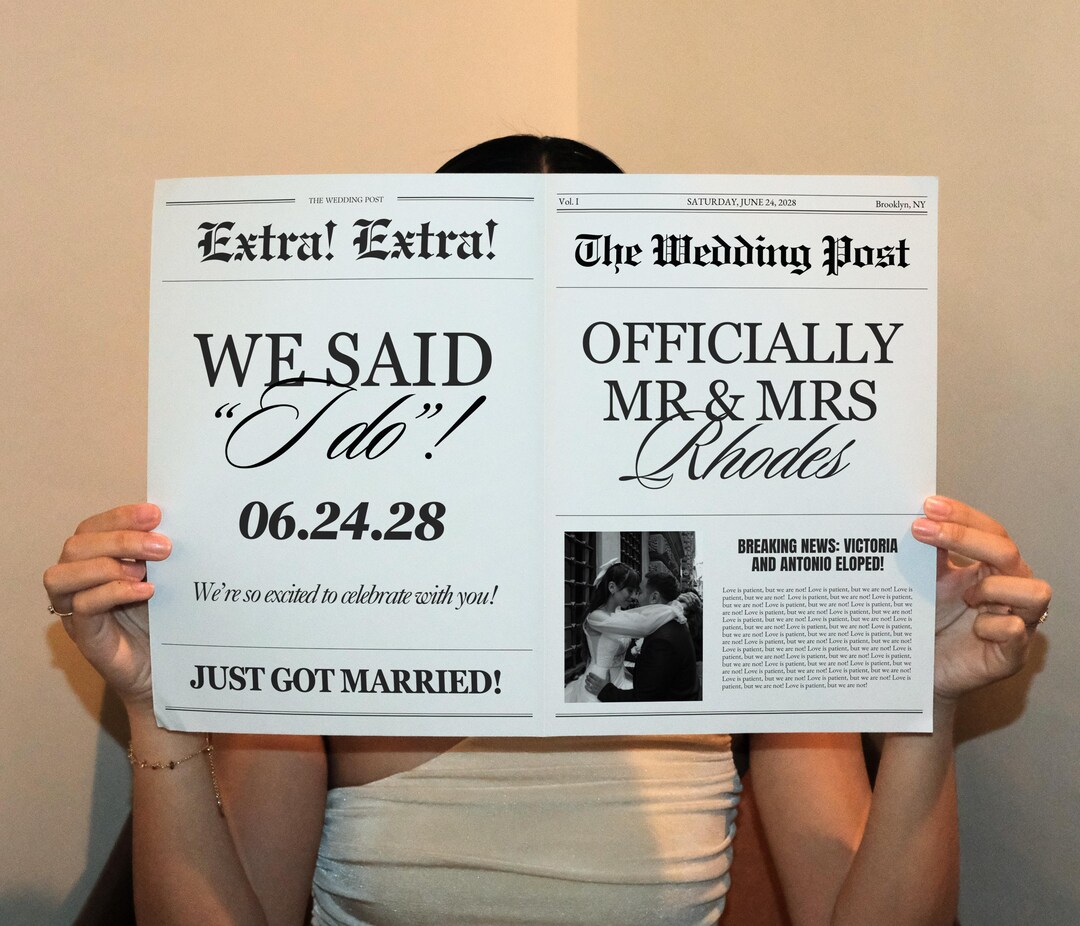 Elopement Announcement Wedding Newspaper Template, Printable Intimate ...