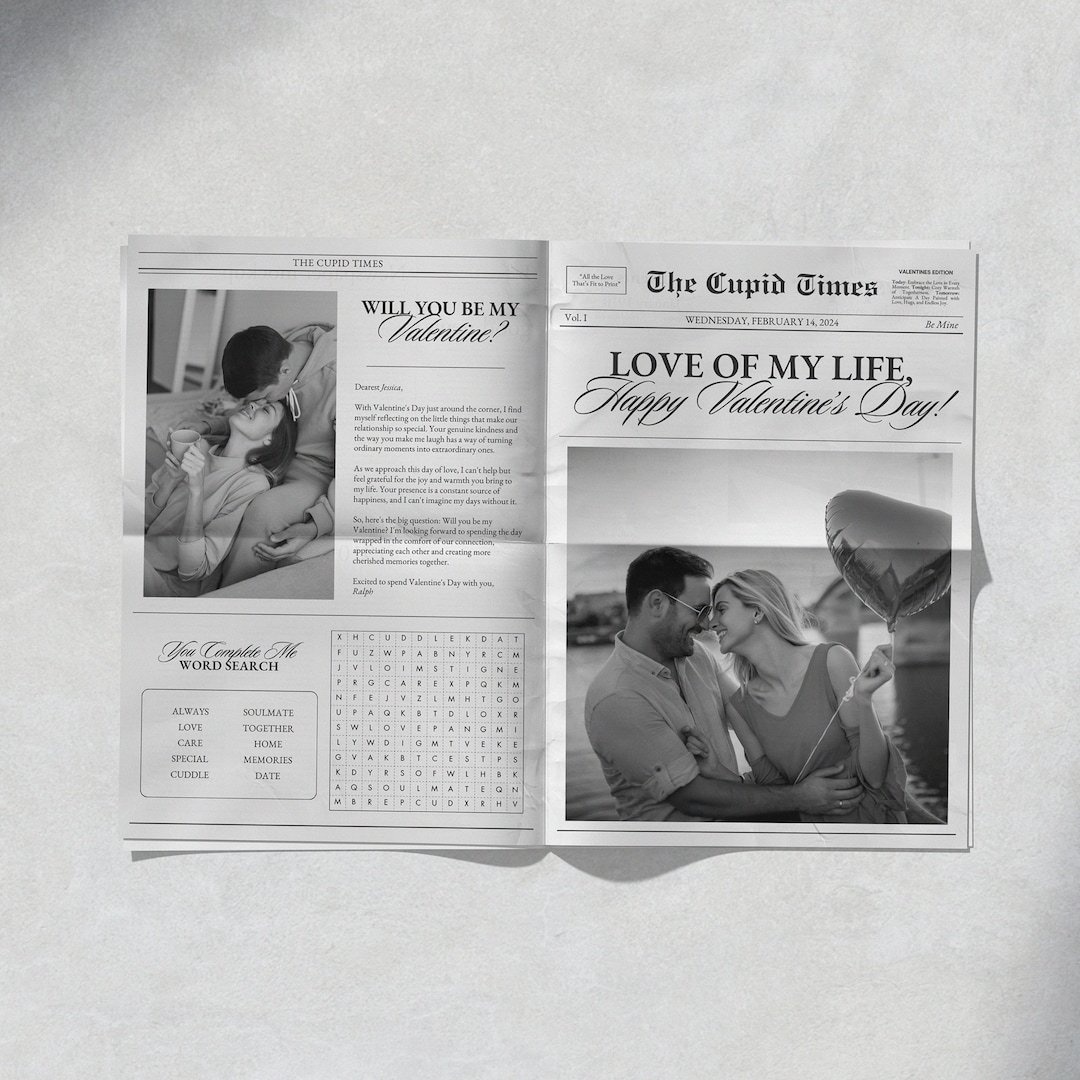 Valentine's Day Newspaper Template, Large Printable Newspaper ...