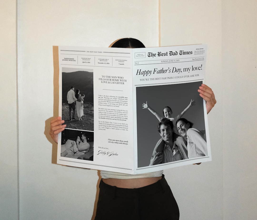 Newspaper Father's Day Template, 1st Fathers Day Gift, Printable ...