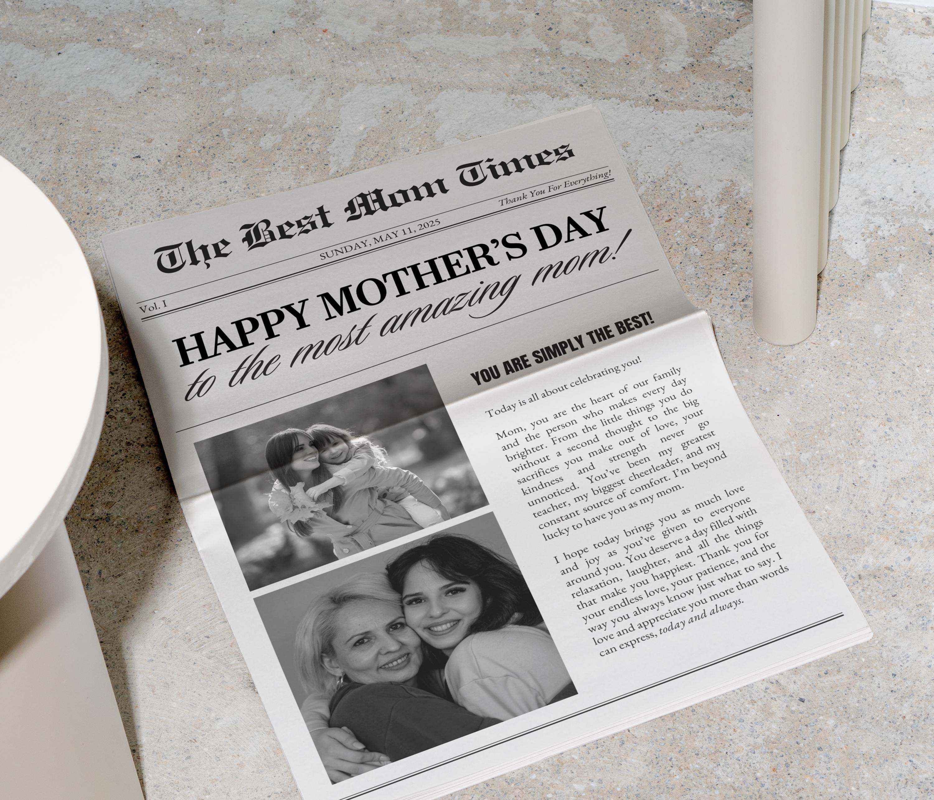 Mother's Day Newspaper Greeting Card Template, Printable Newspaper ...