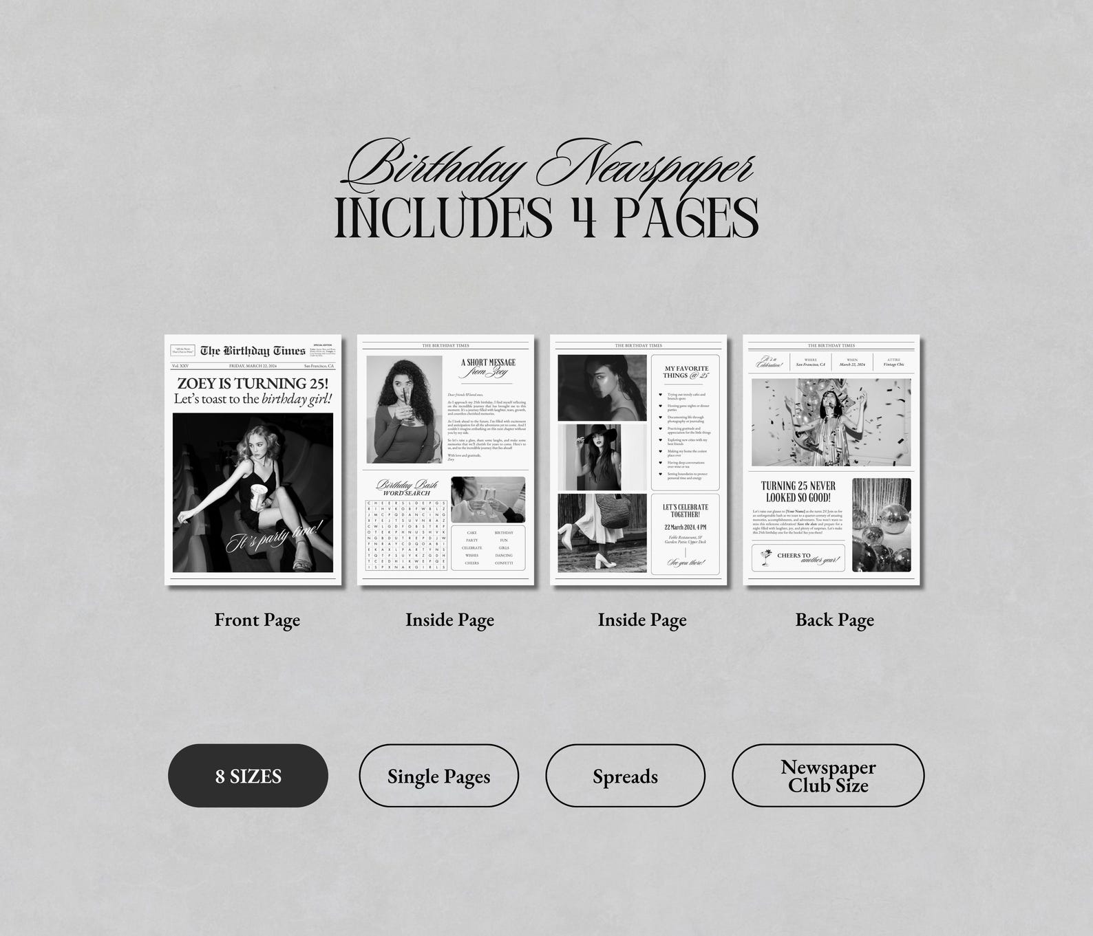 Large Birthday Newspaper Template, Customizable Newspaper Prop for ...