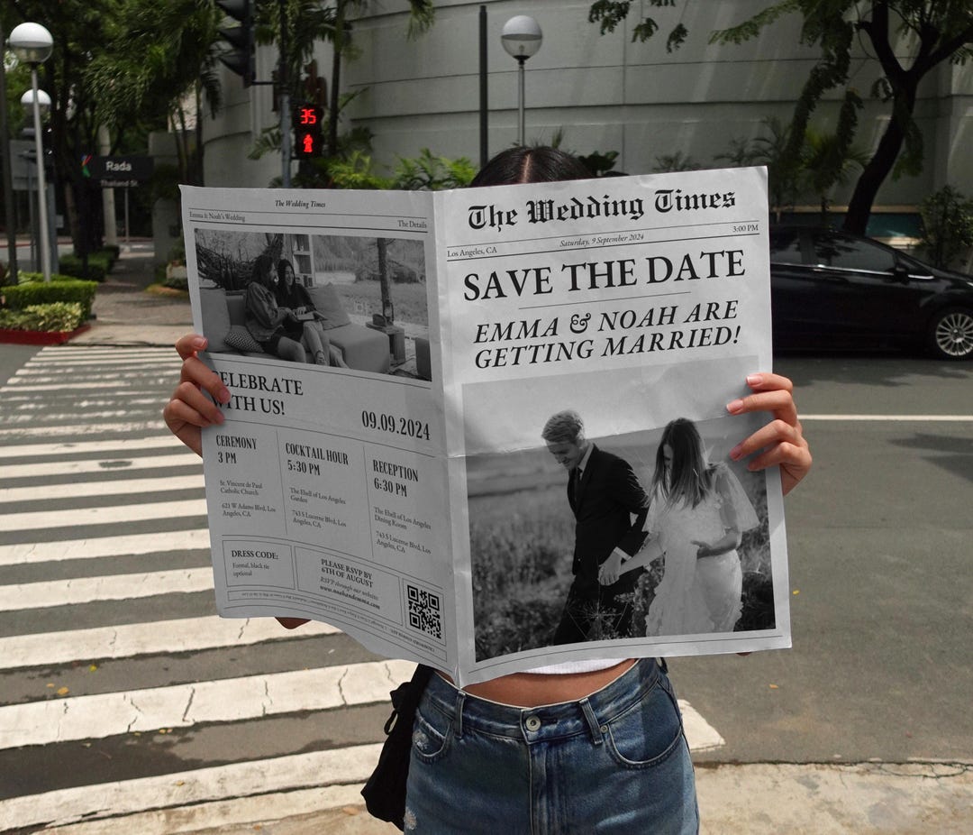 Save the Date Wedding Newspaper, Editable Wedding Day Newspaper Program ...