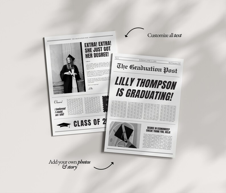 Newspaper Graduation Announcement Template, Custom Printable Newspaper ...