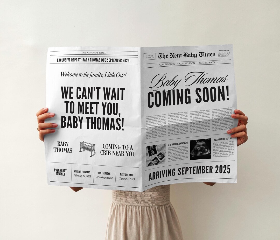 Baby Announcement Newspaper Template, Printable Large Pregnancy ...