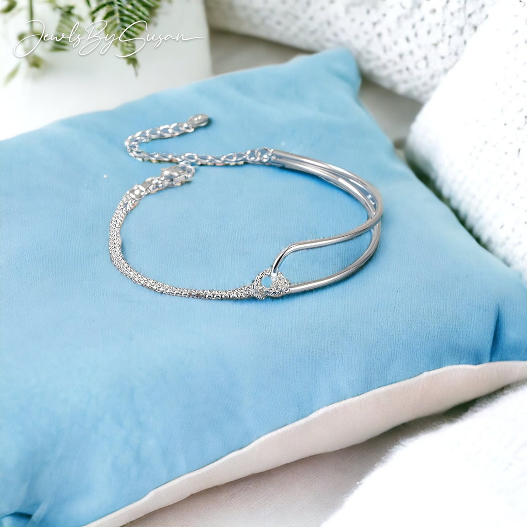 Silver Knotted Bracelet Double Layered Bracelet Adjustable Rope ...