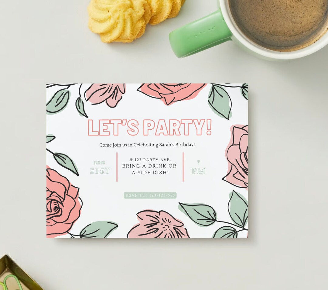 Party Invitation Flower Party Template. Flower Birthday Invitation ...