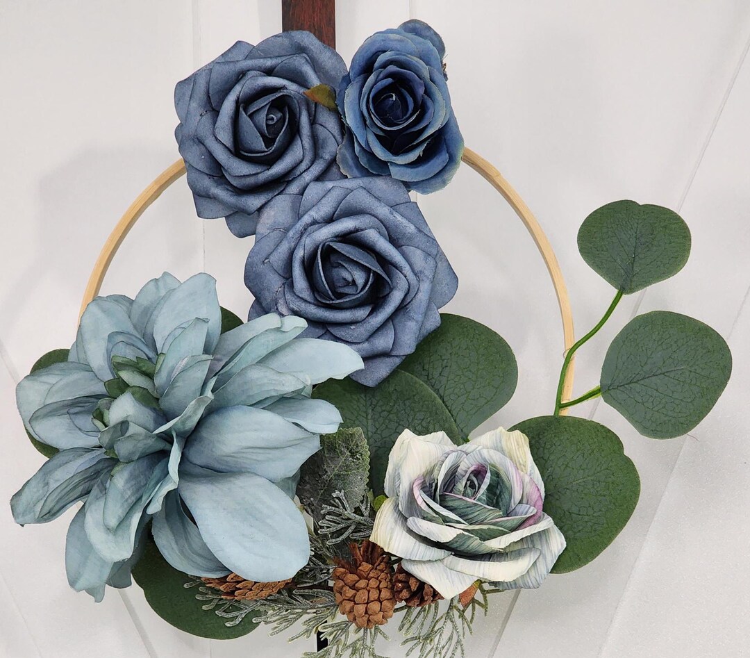 Mini Blue Floral Bamboo Wreath - Etsy