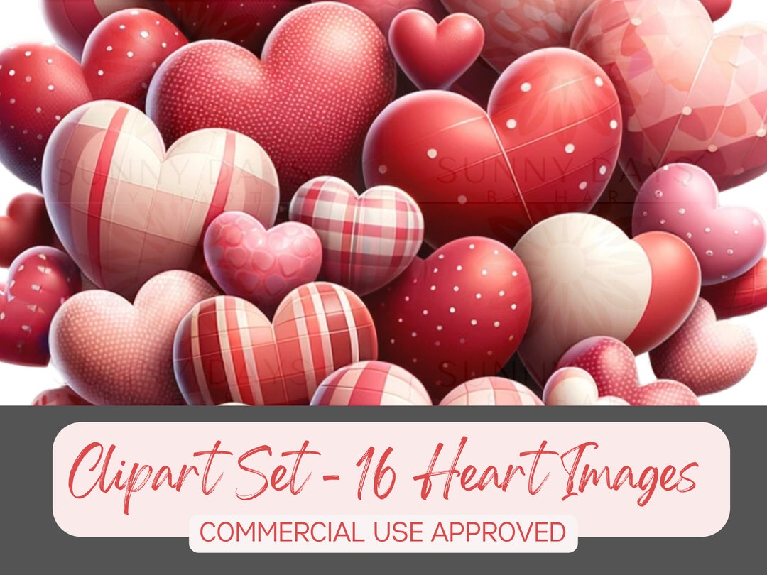 Puffy Hearts Clip Art Collection - 16 PNG Files, Instant Download, Pink ...