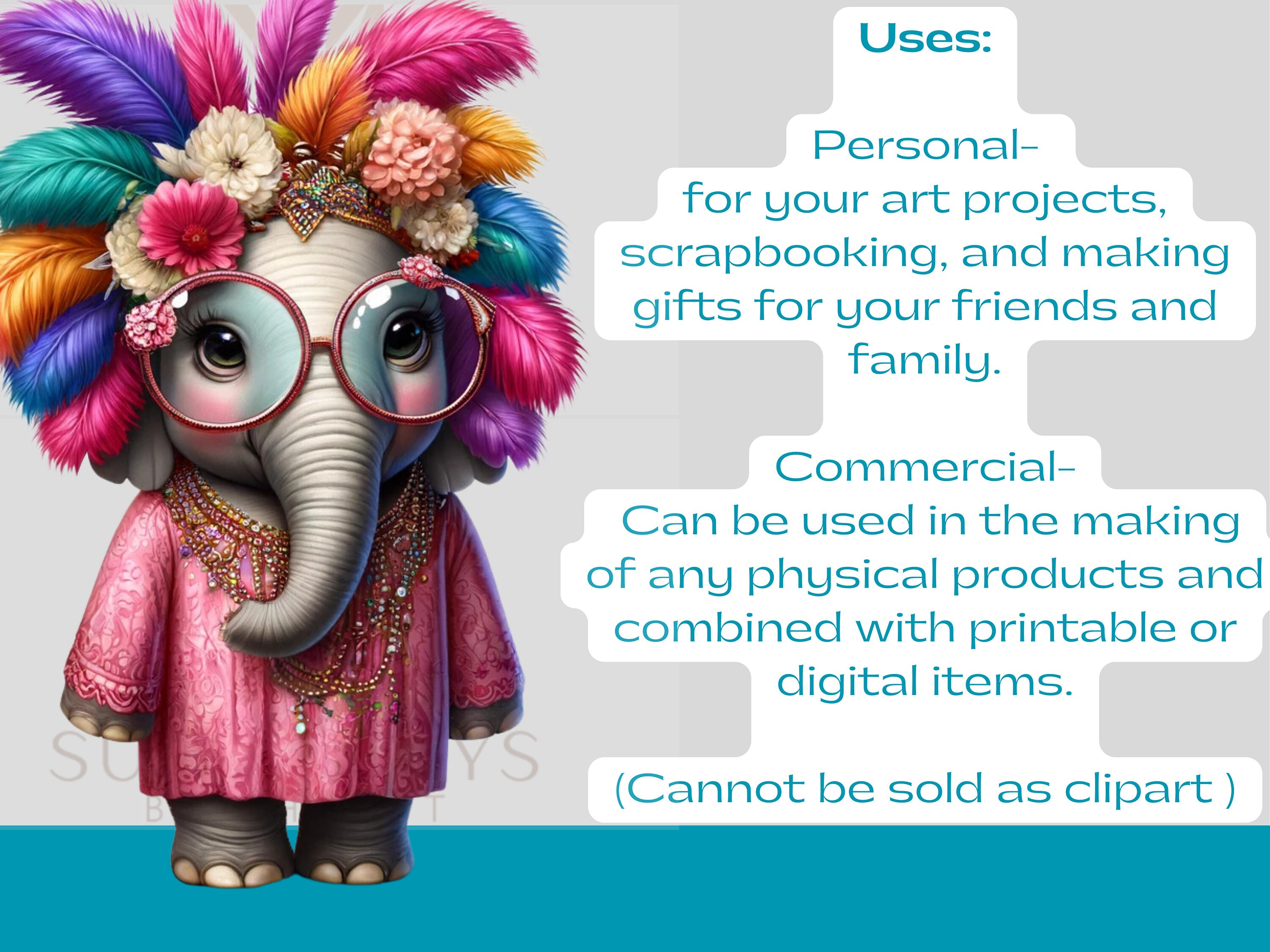 Elephant Clip Art Collection: Playful Designs for Crafts, POD, and DIY ...