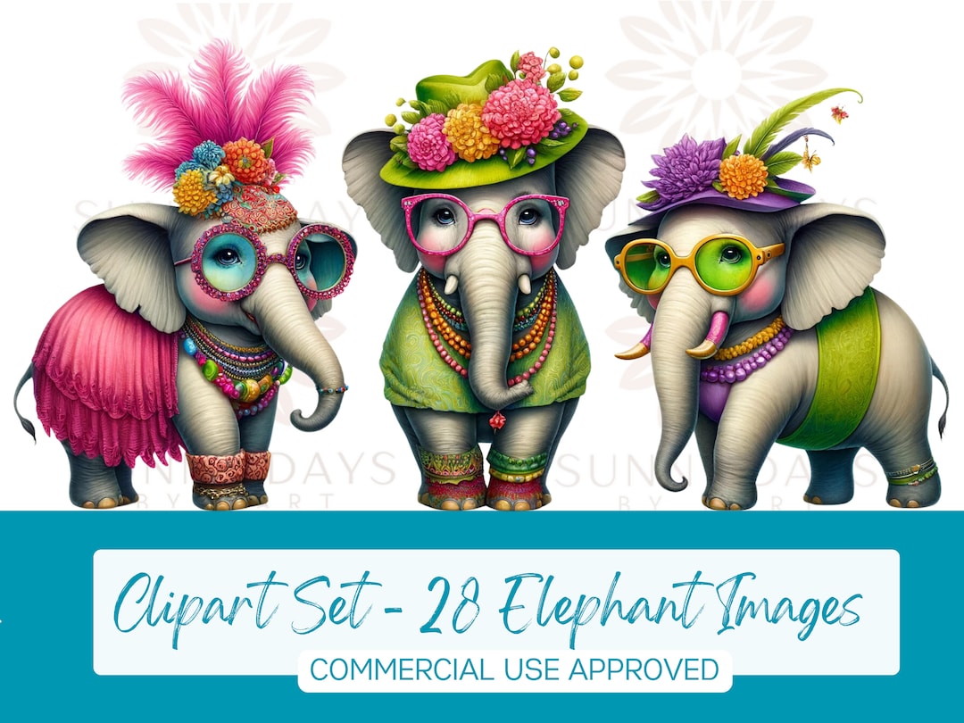 Elephant Clip Art Collection: Playful Designs for Crafts, POD, and DIY ...