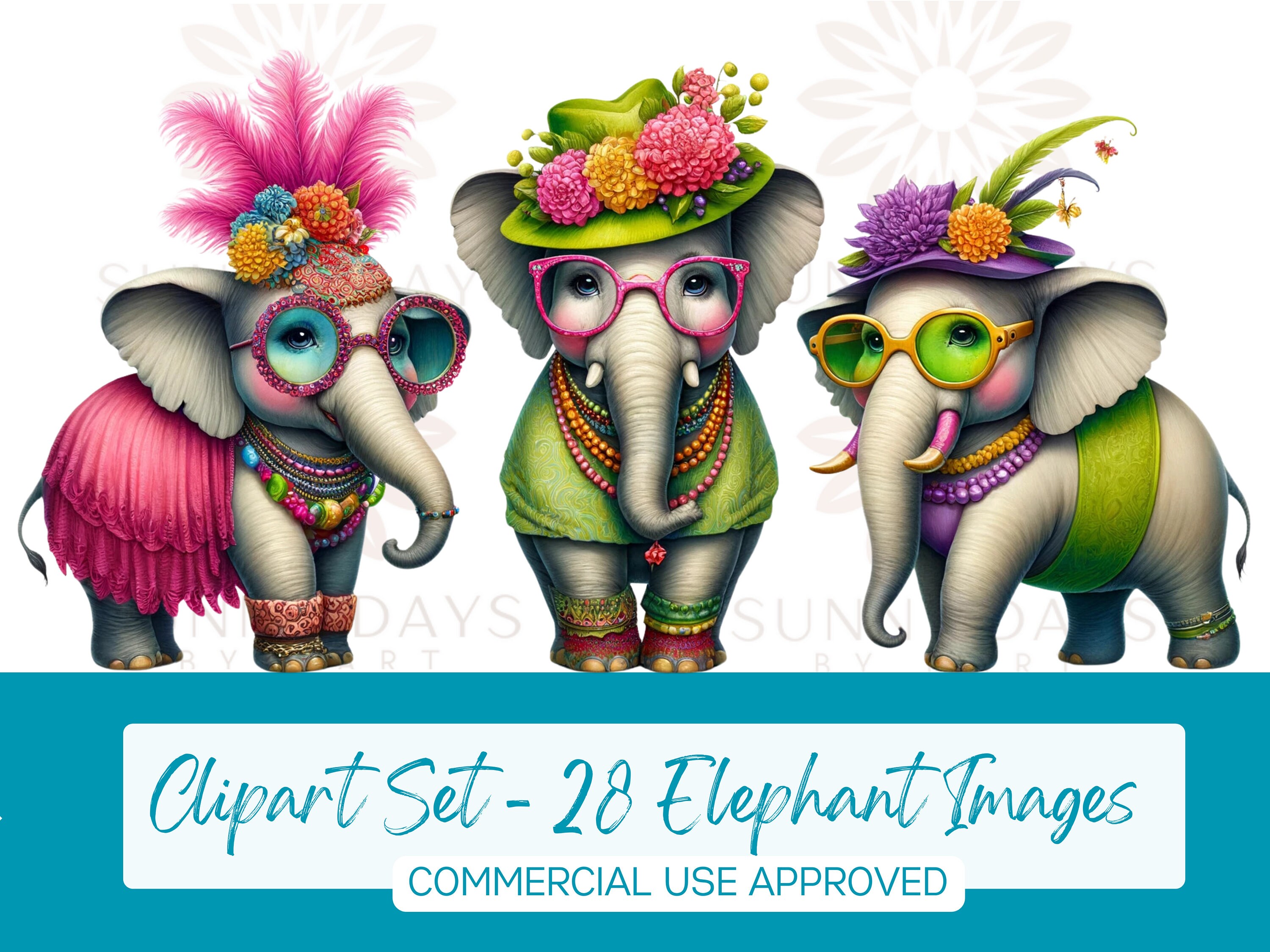 Elephant Clip Art Collection: Playful Designs for Crafts, POD, and DIY ...