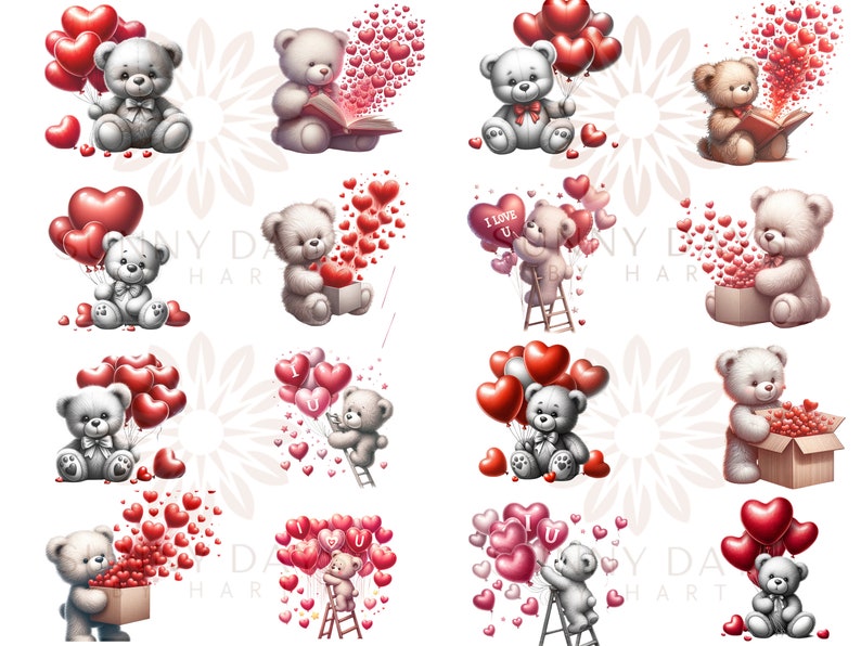 Love Bears Clip Art Love Collection: 18 PNG Files, Instant Download ...
