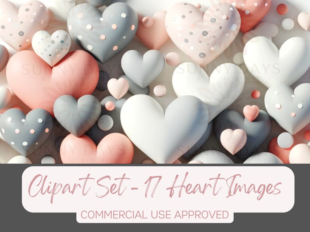 Puffy Hearts Clip Art Collection - 21 PNG Files, Instant Download, Pink ...