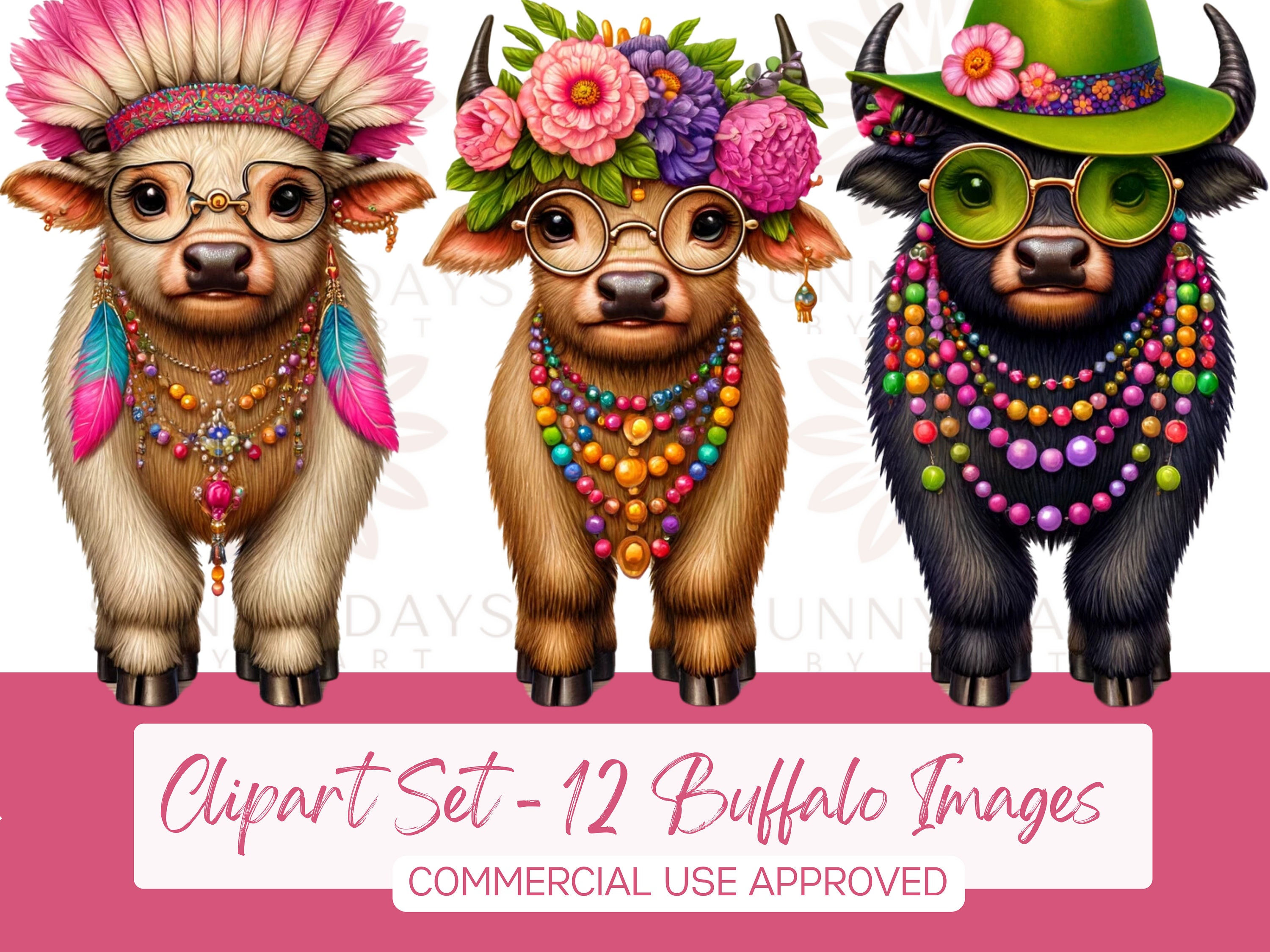Buffalo Clip Art Collection: Playful Designs for Crafts, POD, and DIY ...