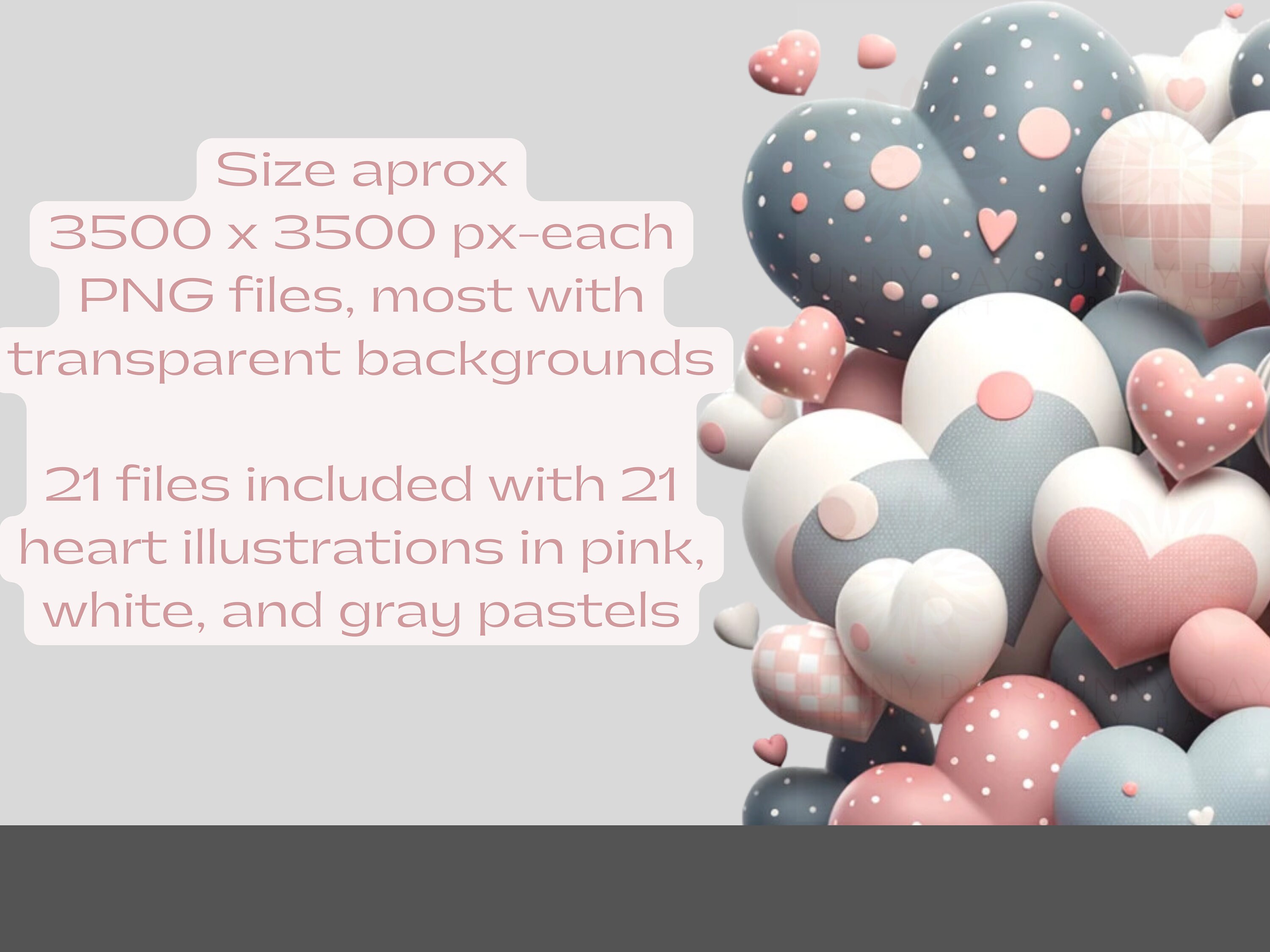 Puffy Hearts Clip Art Collection - 21 PNG Files, Instant Download, Pink ...