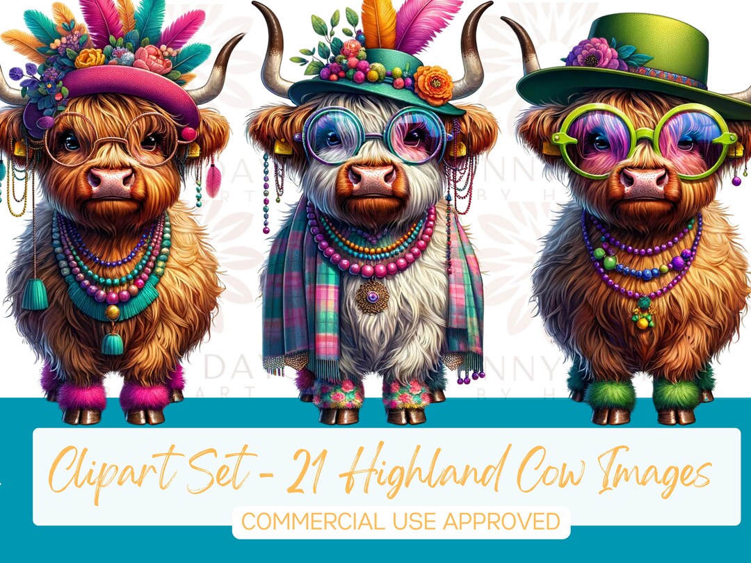 Highland Cow Clip Art Collection: Playful Designs for Crafts, POD, and ...