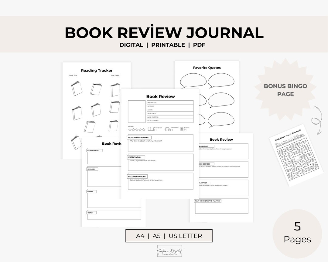 Printable Book Review Journal, Book Review Planner, Book Club, Reading ...