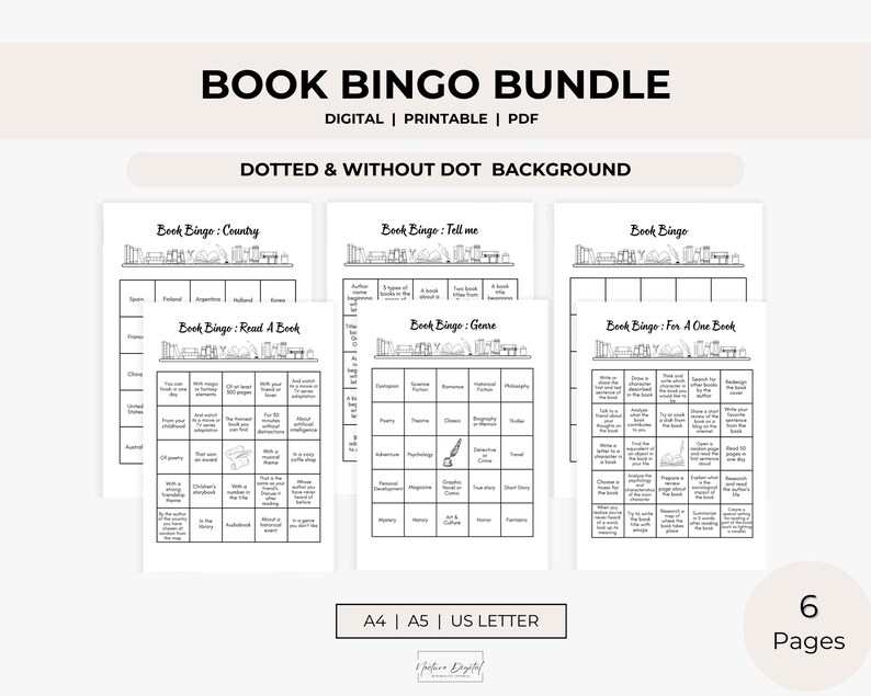 Printable Book Bingo Bundle, Printable Journal Page, Reading Bingo ...