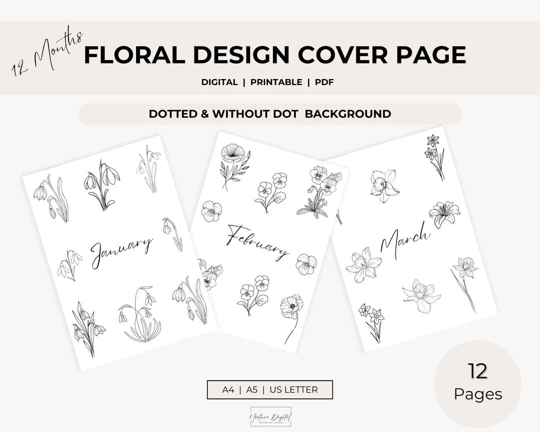 Flower Design Cover Page, Printable Title Page Template,floral Cover ...