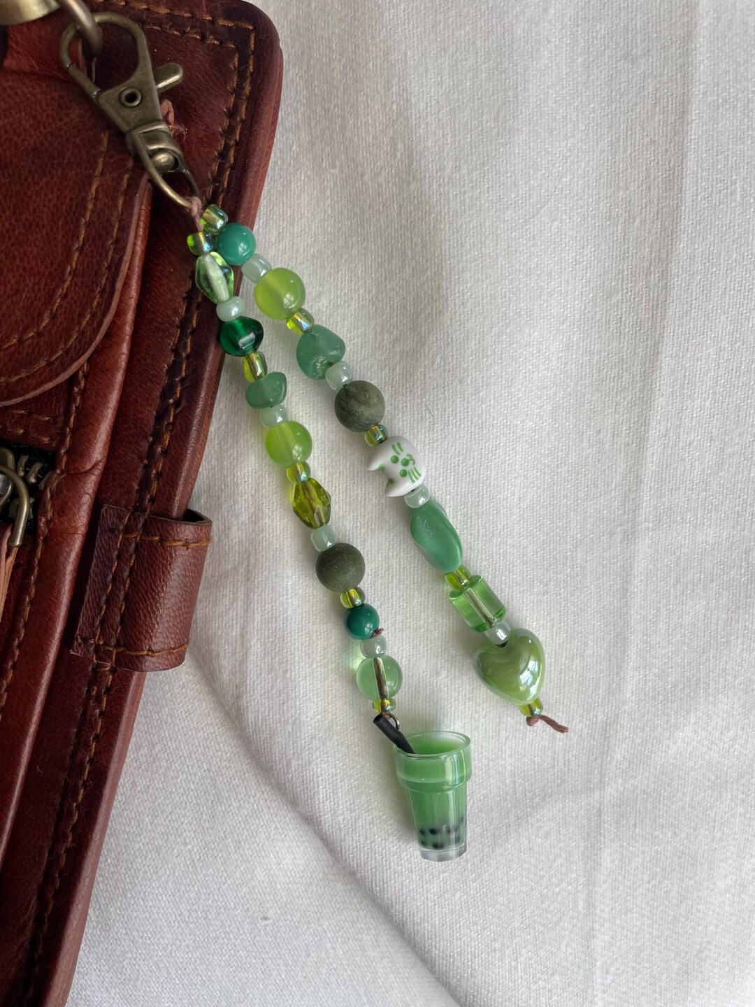 Green Boba Beaded Keychain | Glass, Metal, Resin Charm for Bags - Etsy