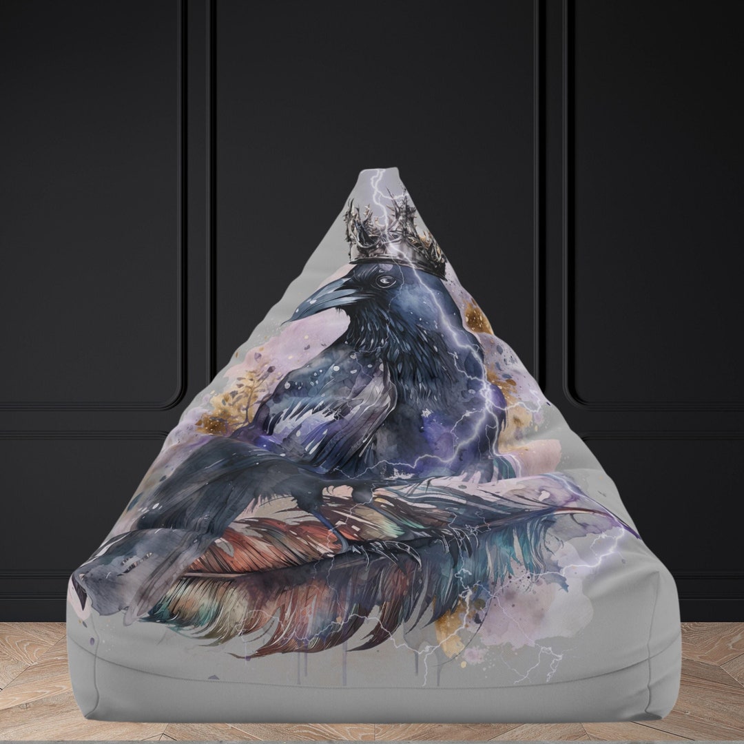 Majestic Raven Bean Bag , Gothic Lightning & Regal Crown Design,goth ...