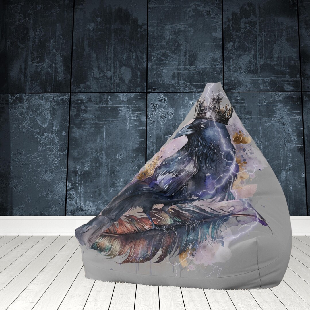 Majestic Raven Bean Bag , Gothic Lightning & Regal Crown Design,goth ...
