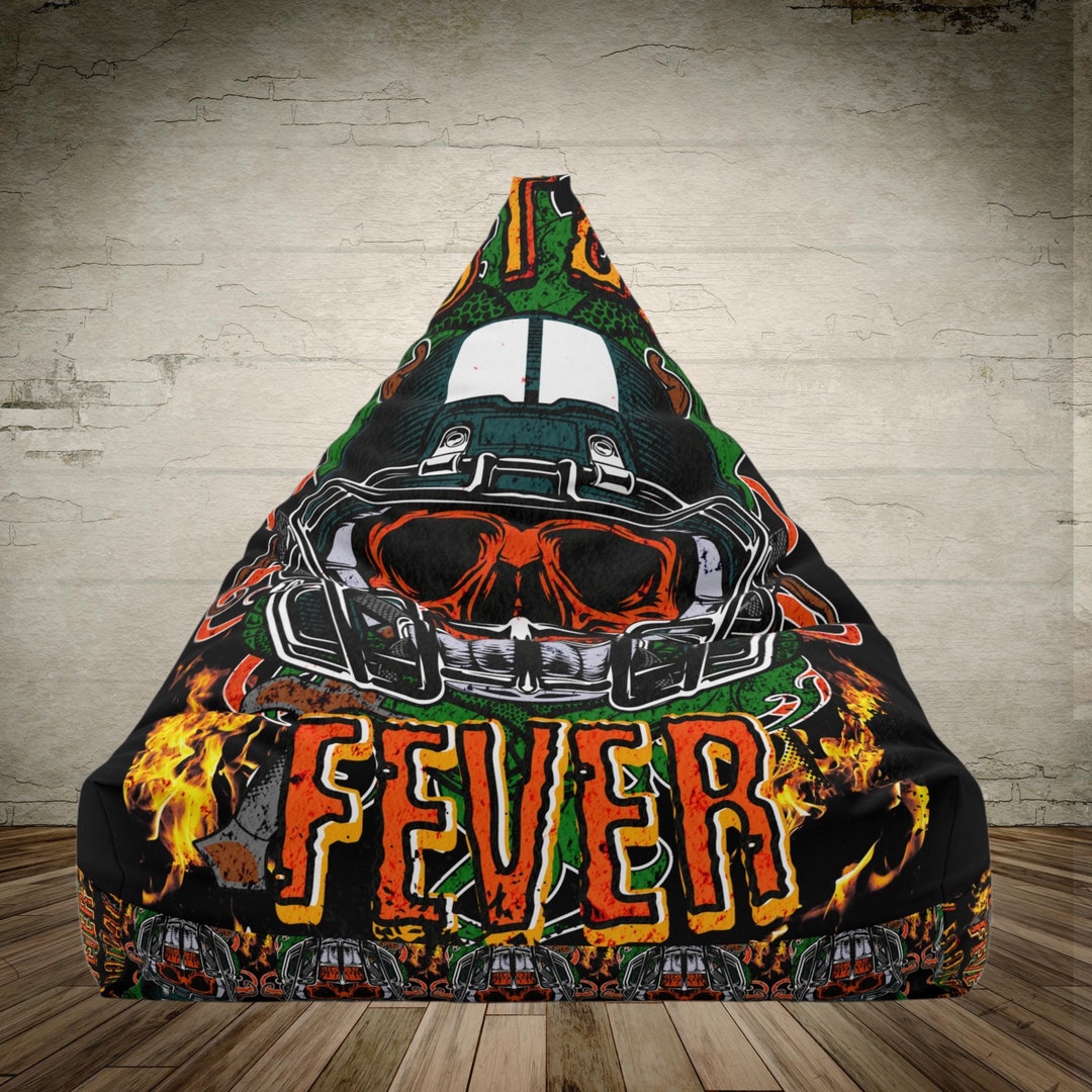 Football Fever Skull Bean Bag Cover, Fiery Sports Decor for Game Rooms ...