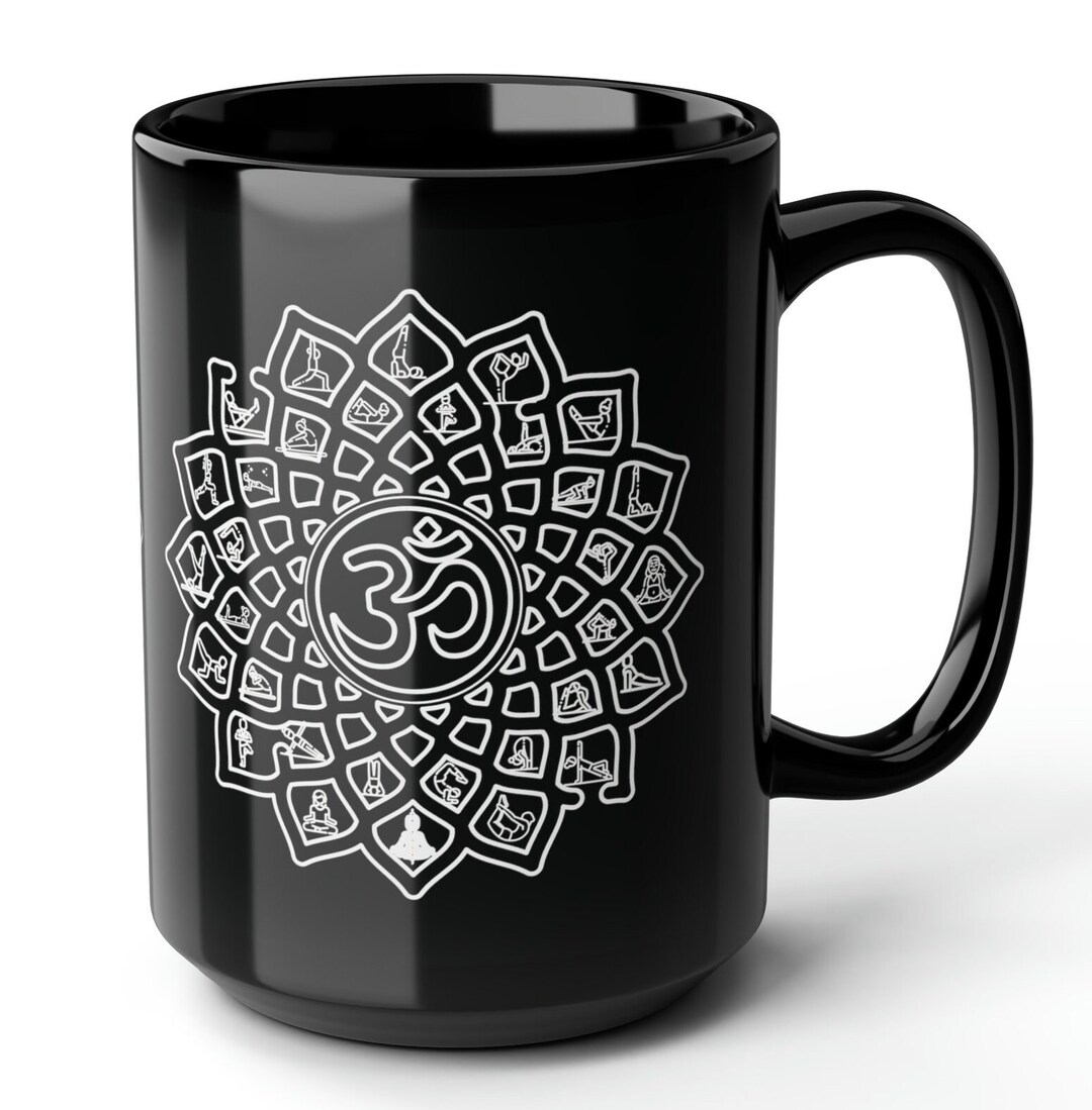 Tranquil Zen Mandala Black Mug: Yogi Silhouettes in Serene Poses,black ...