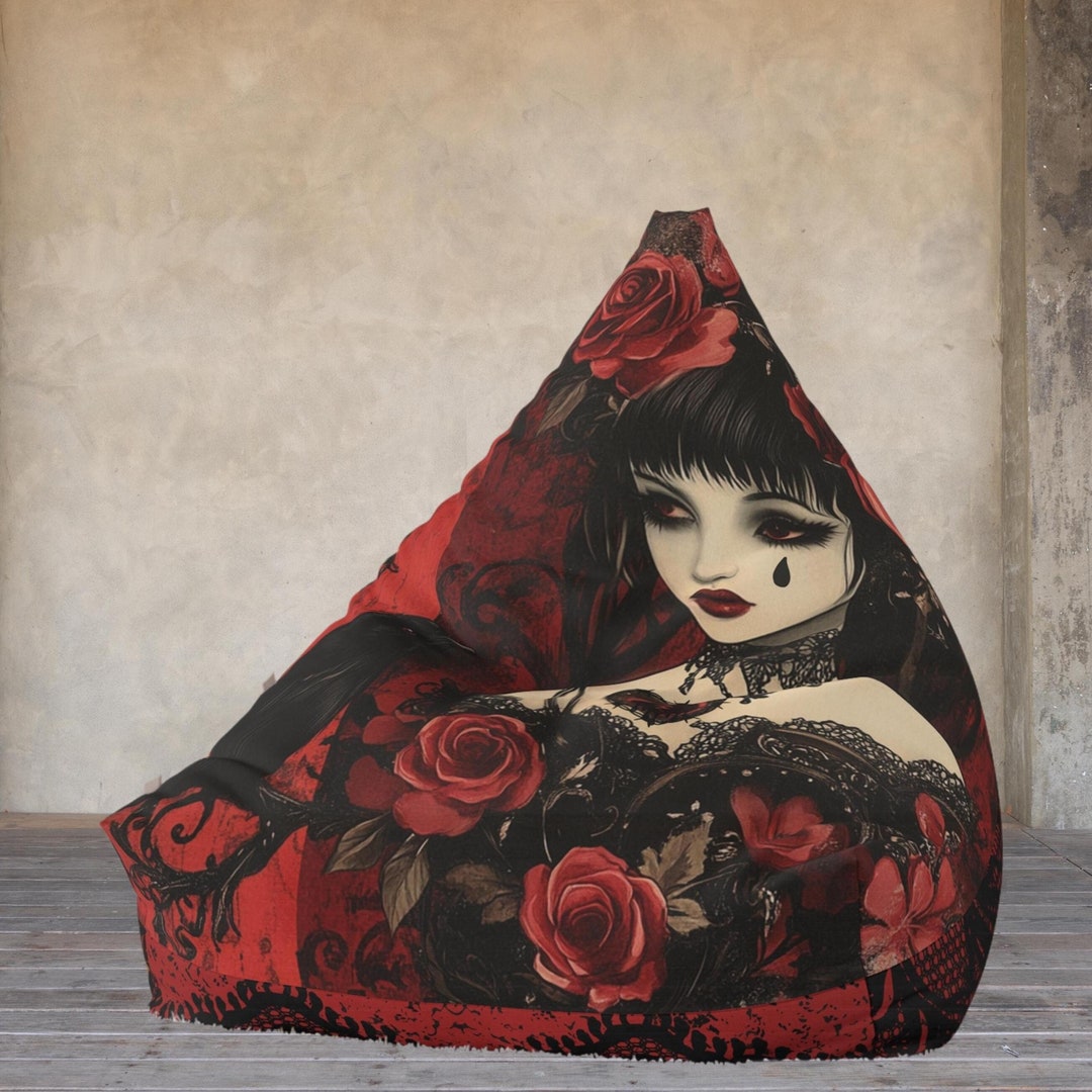 Gothic Roses Bean Bag, Goth Chair Cover Red and Black Dark Romantic ...