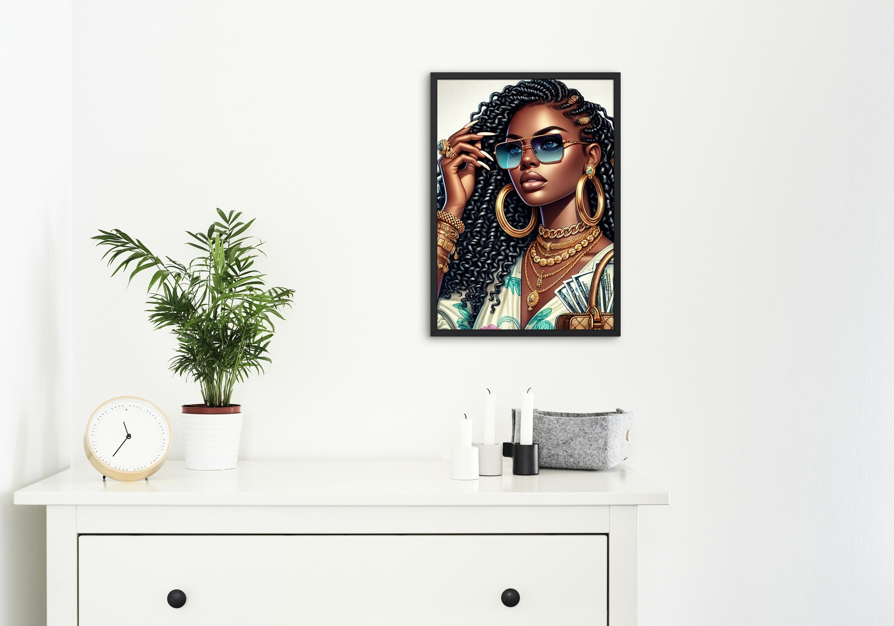 Black Beautiful Loc'd Baddie Art 2| Black Woman Portrait | Wall Art ...