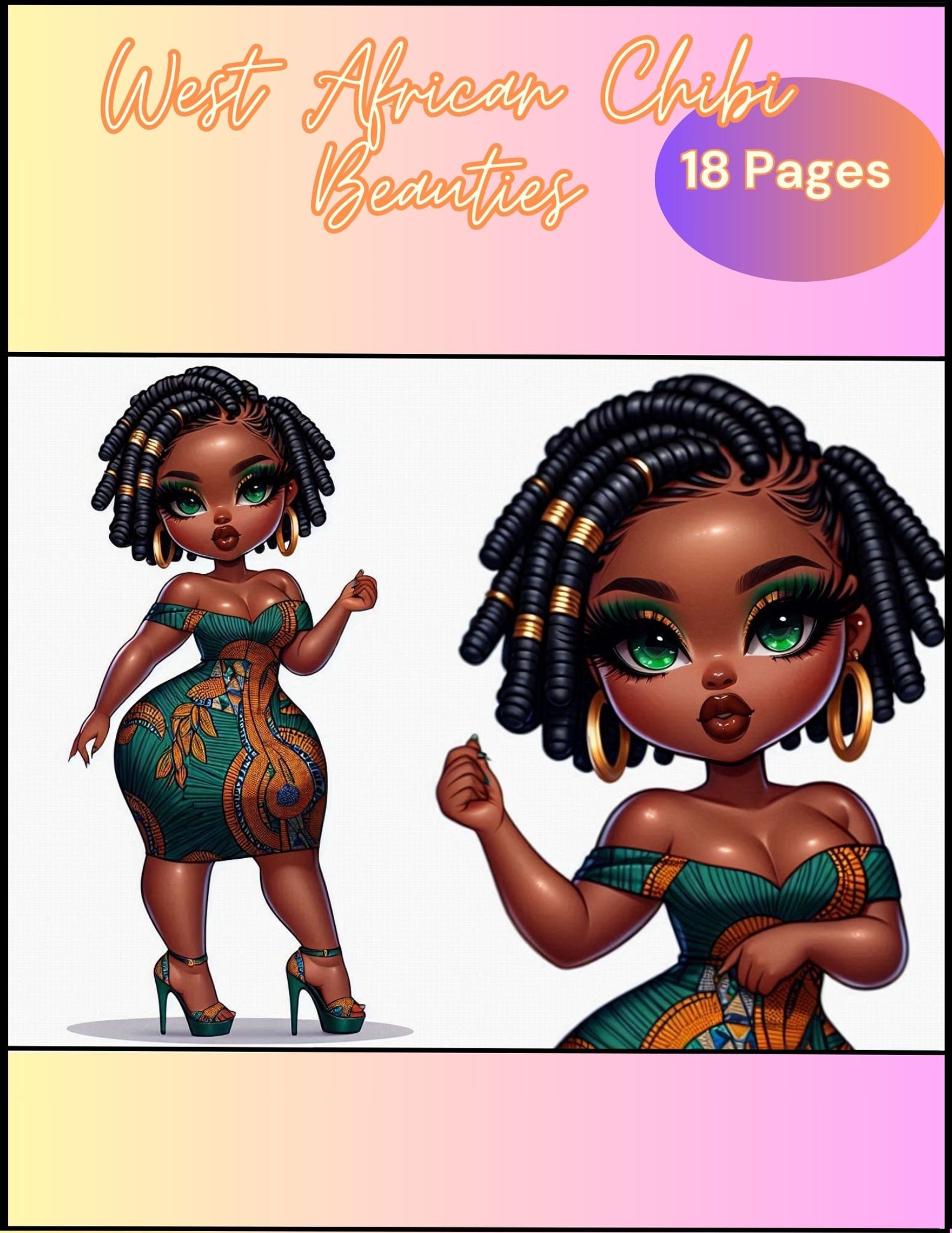 Bundle West African Chibi-style Curvy African Woman PDF & PNG Files ...