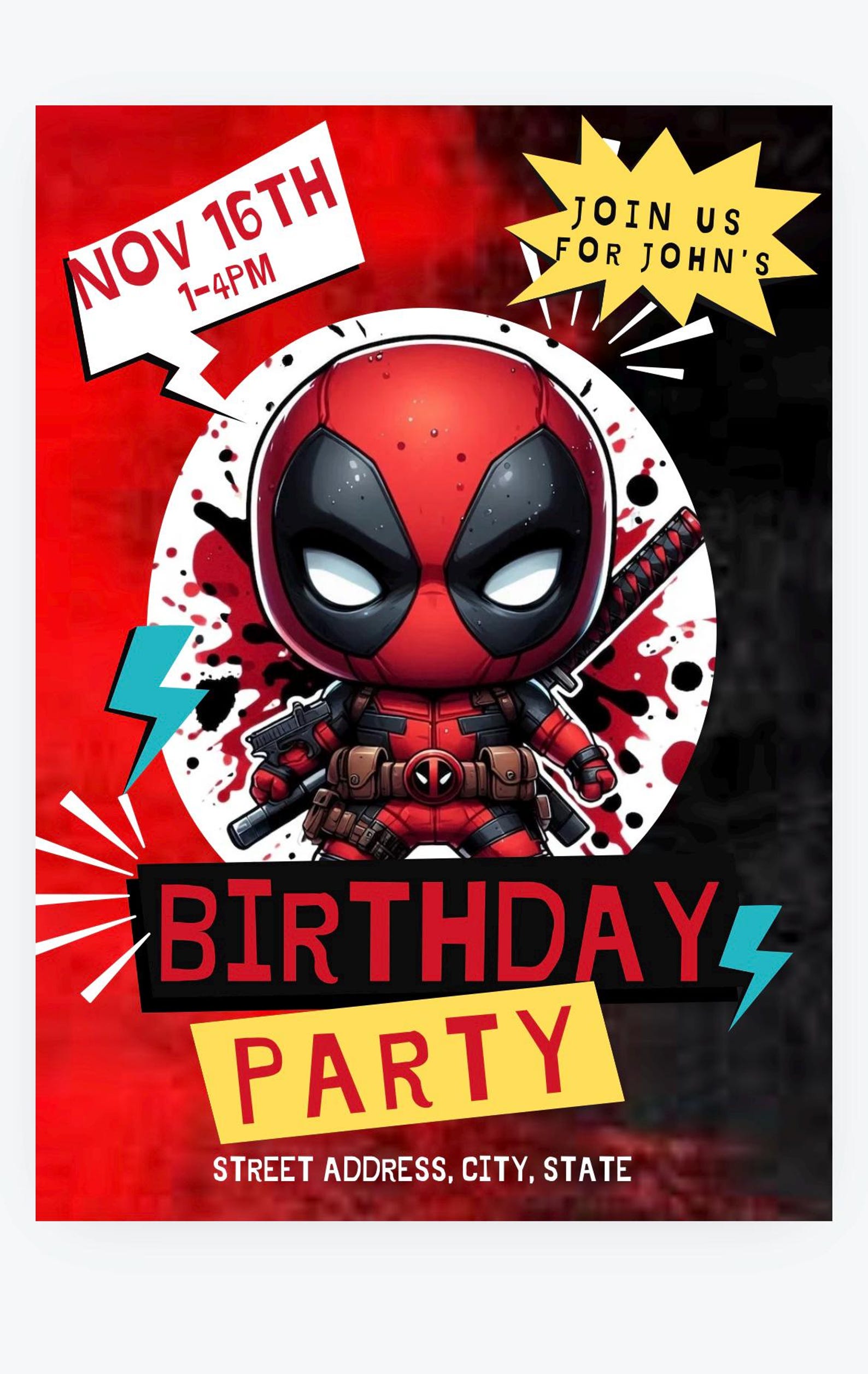 Editable Deadpool Birthday Party Invitation - Etsy