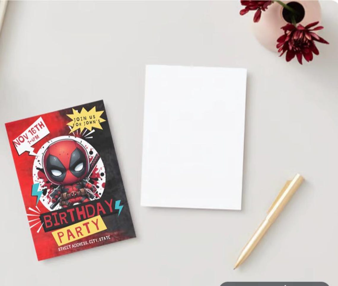 Editable Deadpool Birthday Party Invitation - Etsy