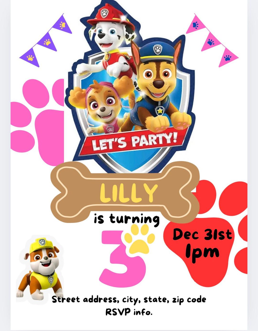 Editable Paw Patrol Birthday Invitation - Etsy