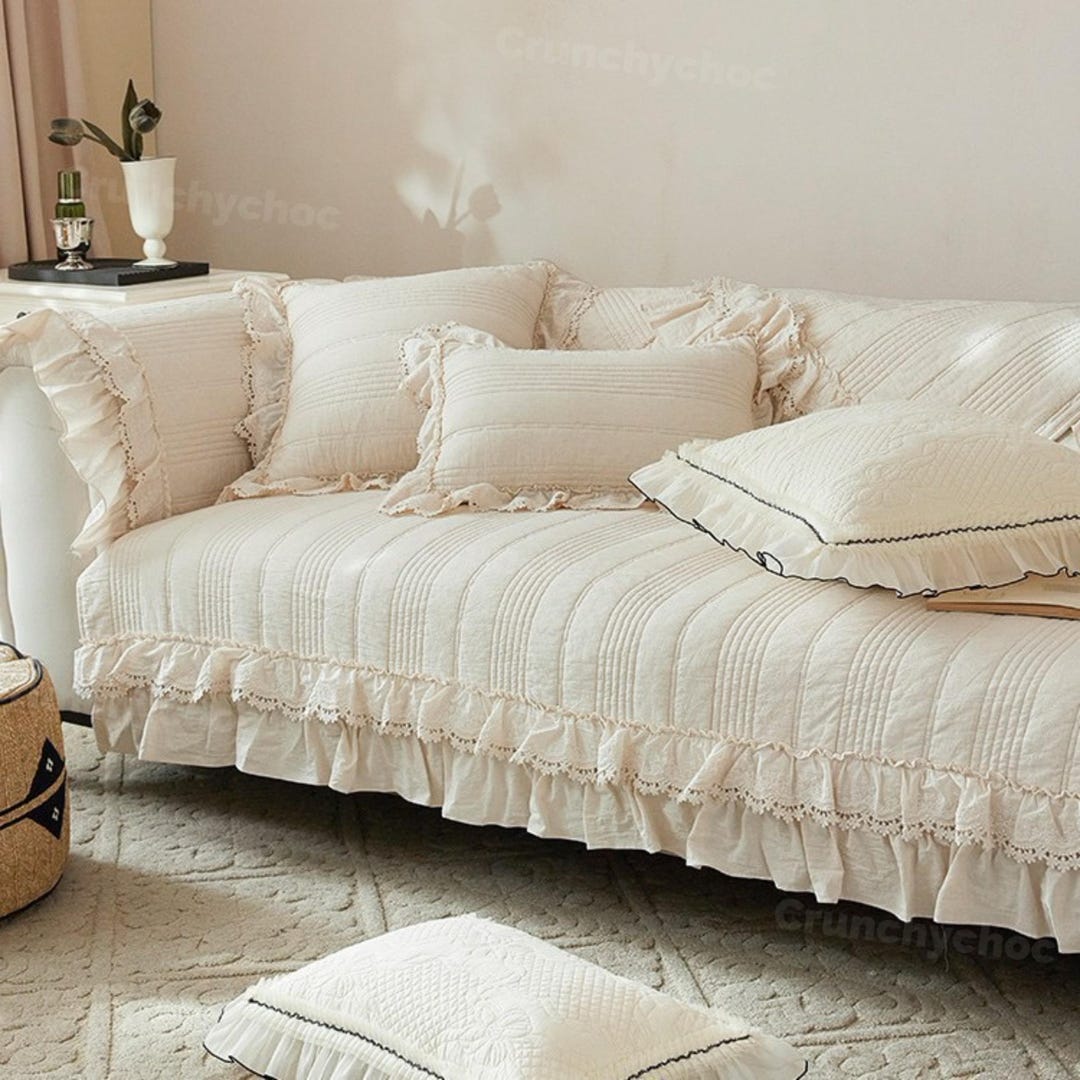Minimalist 100% Cotton Linen Sofa Cover: Anti-slip Couch Protector - Etsy